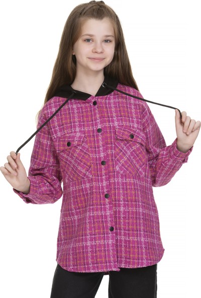 Angelos Girls Kız Çocuk Kapüşonlu Cepli Gömlek 9-14 Yaş LX149