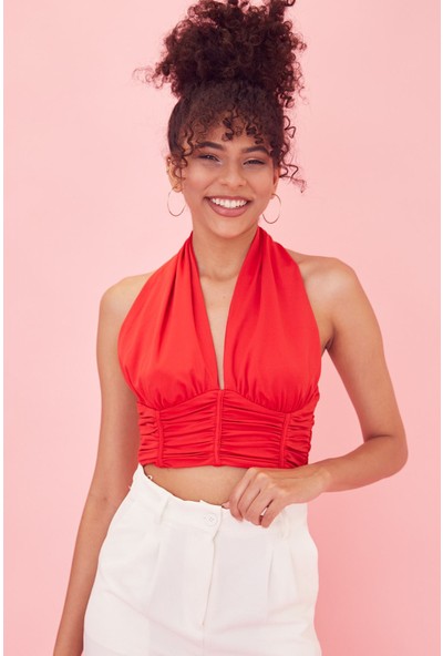 BY H Büzgülü Bluz Kırmızı