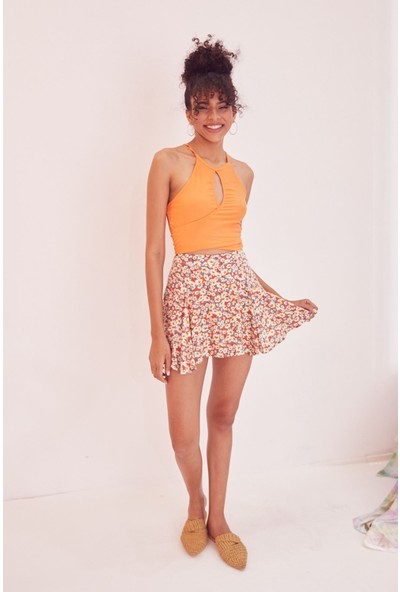 Lime Moda Desenli Şort Etek-Kırmızı Lime Moda Desenli Şort Etek-Kırmızı