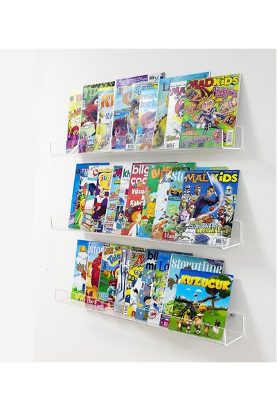 Artı Baskı Atölyesi 3'lü Şeffaf Pleksi Kitaplık ve Dekoratif Raf 90 cm