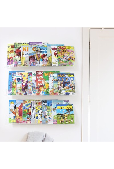 Artı Baskı Atölyesi 3'lü Şeffaf Pleksi Kitaplık ve Dekoratif Raf 80 cm