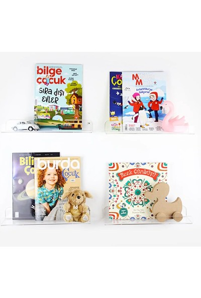 Artı Baskı Atölyesi 4'lü Şeffaf Pleksi Kitaplık ve Dekoratif Raf 48 cm