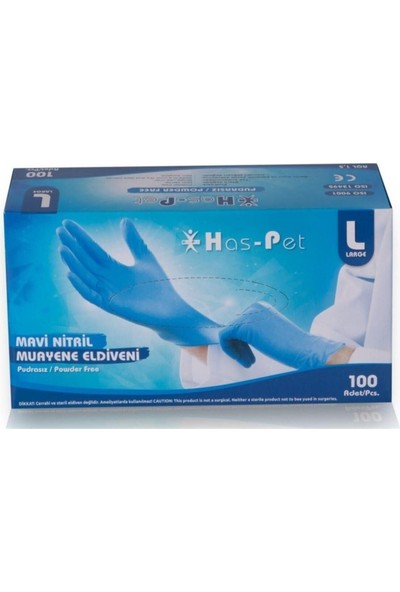 Haspet Nitril Mavi Eldiven L Pudrasız Pk : 100 Adet Haspet Nitril Mavi Eldiven L Pudrasız Pk : 100 Adet