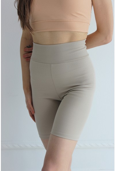 Novada Ekru Fitilli Yüksek Bel Toparlayıcı Kısa Spor Örme Tayt Novada Ekru Fitilli Yüksek Bel Toparlayıcı Kısa Spor Örme Tayt