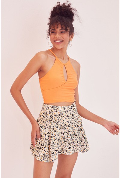 Lime Moda Desenli Şort Etek-Yeşil Lime Moda Desenli Şort Etek-Yeşil