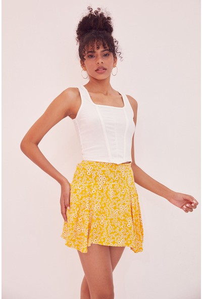 Lime Moda Desenli Şort Etek-Sarı Lime Moda Desenli Şort Etek-Sarı