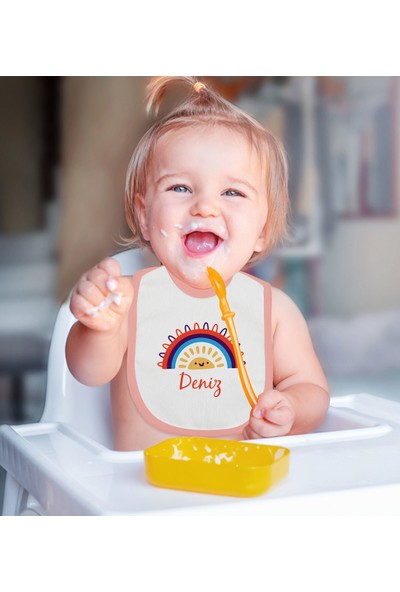 Bk Kids Kişiye Özel Pembe Bebek Mama Önlüğü - Model 107