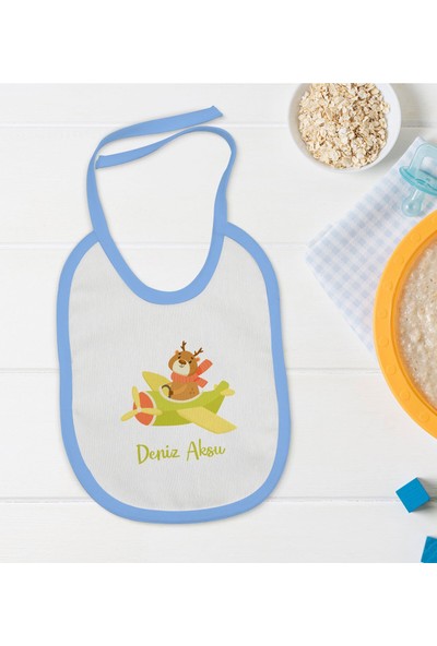 Bk Kids Kişiye Özel Mavi Bebek Mama Önlüğü - Model 187