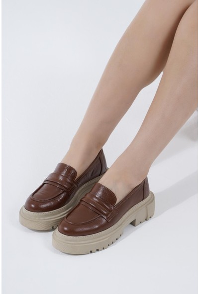 CZ London Deri Kadın Kalın Tabanlı Tırtıklı Loafer Casual Ayakkabı CZ London Deri Kadın Kalın Tabanlı Tırtıklı Loafer Casual Ayakkabı
