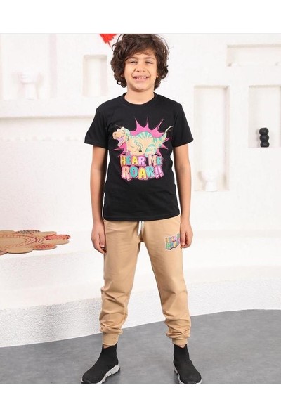 Rapapa Erkek Çocuk Dinozor Baskılı Alt Üst 2'li Takım 2126-