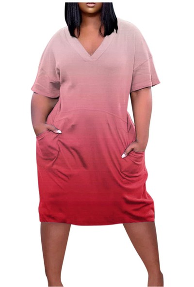 Hongstore V Yaka Desenli Kadın Elbise - Kırmızı (Yurt Dışından) Hongstore V Yaka Desenli Kadın Elbise - Kırmızı (Yurt Dışından)