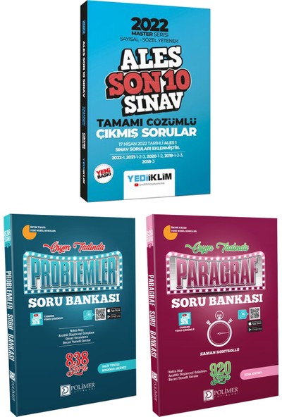 Yediiklim Yayınları ALES Yediiklim Son 10 Sınav + Polimer Yayınları Problemler - Paragraf Soru Bankası Yediiklim Yayınları ALES Yediiklim Son 10 Sınav + Polimer Yayınları Problemler - Paragraf Soru Bankası