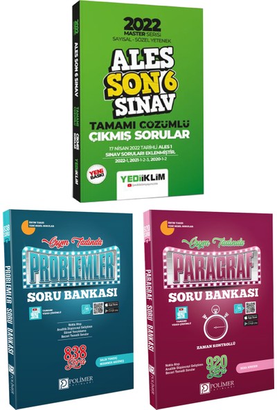 Yediiklim Yayınları ALES Son 6 Sınav + Polimer Yayınları Problemler - Paragraf Soru Bankası Yediiklim Yayınları ALES Son 6 Sınav + Polimer Yayınları Problemler - Paragraf Soru Bankası