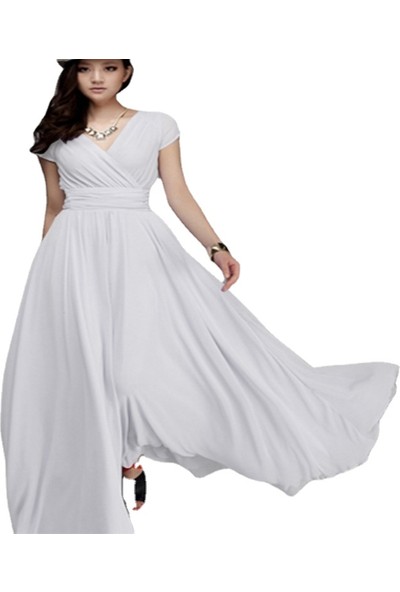 Dlloer Büyük Beden Kadın Şifon Elbise - Beyaz (Yurt Dışından)