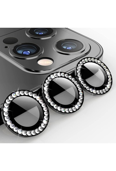 Binano Apple iPhone 13 Pro/13 Pro Max Taşlı Siyah Kamera Koruyucu