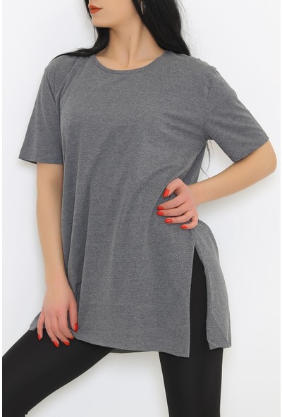 Bigwos Yırtmaçlı Penye Tunik Tişört Füme - 1063.275. Bigwos Yırtmaçlı Penye Tunik Tişört Füme - 1063.275.