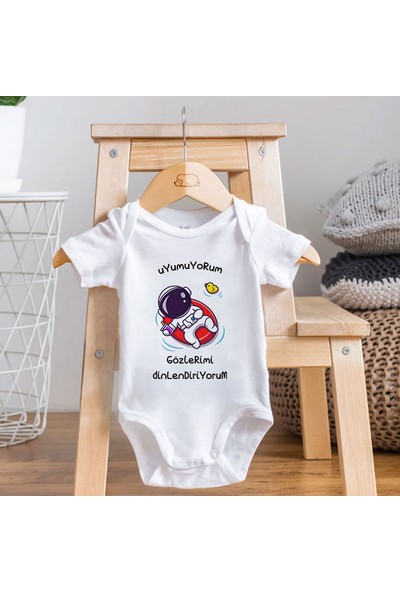 Pufiqa Astronot Baby - Baskılı Kısa Kollu Çıtçıtlı Pamuklu Bebek Body