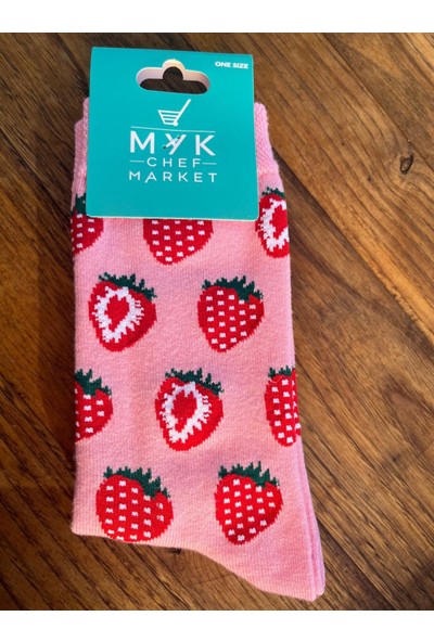 MYK Chef Market Çilek Nakışlı Pembe Renkli Spor Çorap