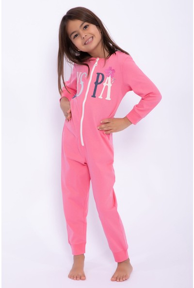 U.S. Polo Assn. U.s. Polo Assn Kız Çocuk Fermuarlı Şeker Pembe Tulum