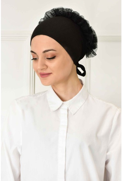 Burden İpek Dikişli Fırfırlı Bone Siyah