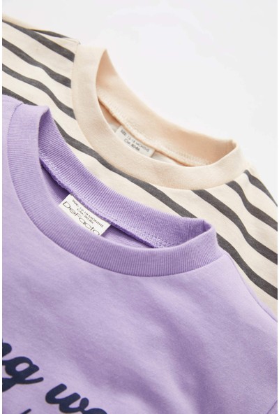 DeFacto Erkek Bebek Çizgili Regular Fit Bisiklet Yaka 2'li Uzun Kollu Tişört Y3714A222AU