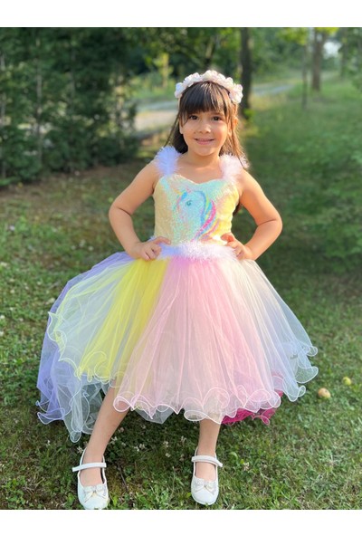Kumsal's Kids Boutique Unicorn Konsept Önü Kısa Arkası Uzun Çocuk Gelinlik Abiye Elbise Pony Kostümü