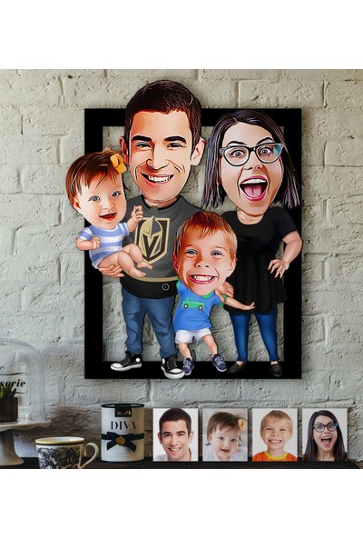 BK Kişiye Özel Aile Karikatürlü 3D Ahşap Tablo-3 BK Kişiye Özel Aile Karikatürlü 3D Ahşap Tablo-3