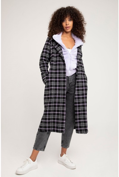 Açelya Okcu Leylak Çizgili Astarsız Kaban