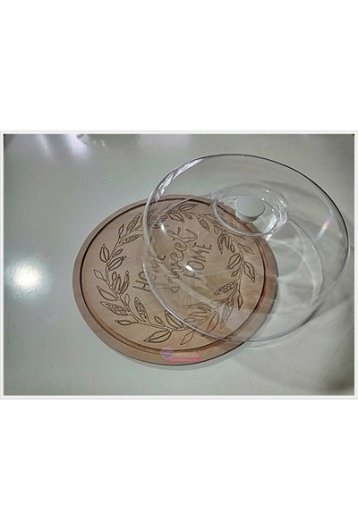 Eminönü Spot Kapaklı Ahşap Kek Fanusu 30 cm