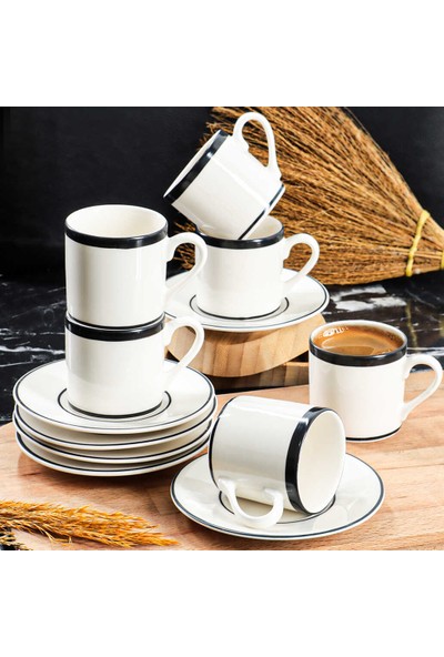 Porsima Classic Siyah Fileli 12 Parça Türk Kahvesi Fincan Takımı Porsima Classic Siyah Fileli 12 Parça Türk Kahvesi Fincan Takımı