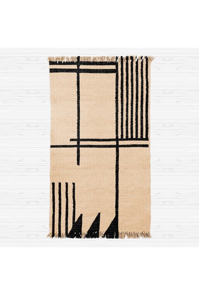 Gardenya Doğal Jüt Hasır Görünümlü Yatay ve Dikey Şerit Desen Kara Tezgah Dokuma Halı Saçaklı Kilim Gardenya Doğal Jüt Hasır Görünümlü Yatay ve Dikey Şerit Desen Kara Tezgah Dokuma Halı Saçaklı Kilim