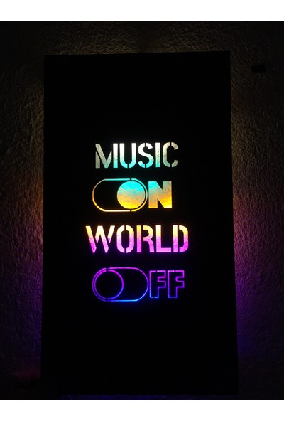 Çakra Music On World Off LED Işıklı Tablo Ahşap 52X24CM Çakra Music On World Off LED Işıklı Tablo Ahşap 52X24CM