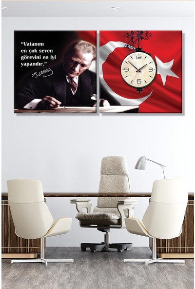 Dekoratif Market Atatürk Resimli Duvar Saati 60X60 cm x 2'li Dekoratif Market Atatürk Resimli Duvar Saati 60X60 cm x 2'li