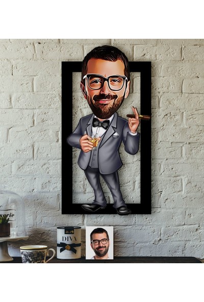 BK Kişiye Özel Bay Patron Karikatürlü 3D Ahşap Tablo-3