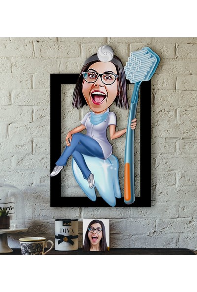 BK Kişiye Özel Bayan Diş Hekimi Karikatürlü 3D Ahşap Tablo-2 BK Kişiye Özel Bayan Diş Hekimi Karikatürlü 3D Ahşap Tablo-2