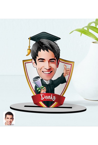 BK Kişiye Özel Isimli Erkek Mezun Karikatürlü Ahşap Biblo Model-1
