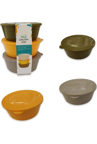 Saklama Kapları 3’lü Set Koruma Kapaklı Erzak Gıda Yemek Kabı