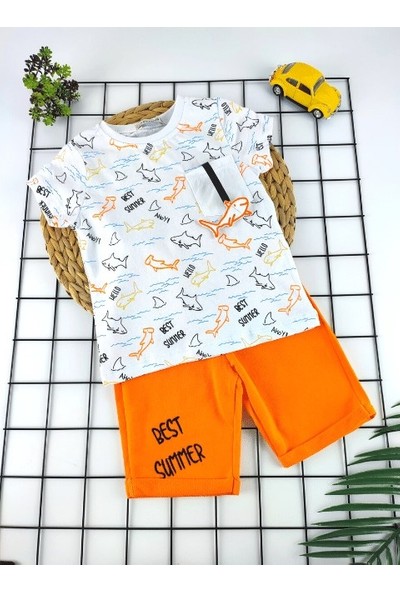 Erkek Çocuk Balık Baskılı Şortlu Takım 2-3-4-5 Yaş