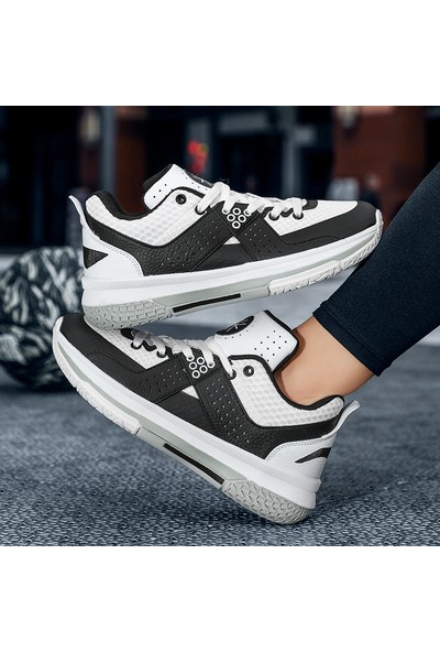 Stonghengqı Erkek Kaymaz Taban Basketbol Ayakkabısı - Siyah - Beyaz (Yurt Dışından)