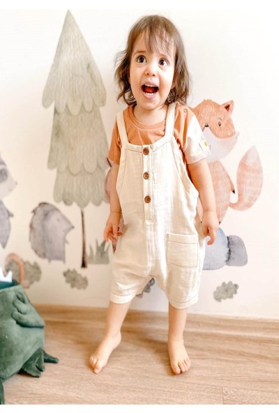 Mia Bambim Müslin Kumaş 2'li Takım Salopet Mia Bambim Müslin Kumaş 2'li Takım Salopet