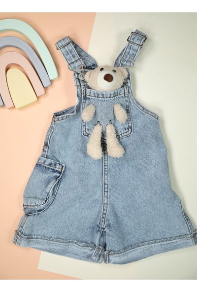 Mia Bambim Ayıcıklı Kot Salopet Şortlu Açık Mavi Mia Bambim Ayıcıklı Kot Salopet Şortlu Açık Mavi
