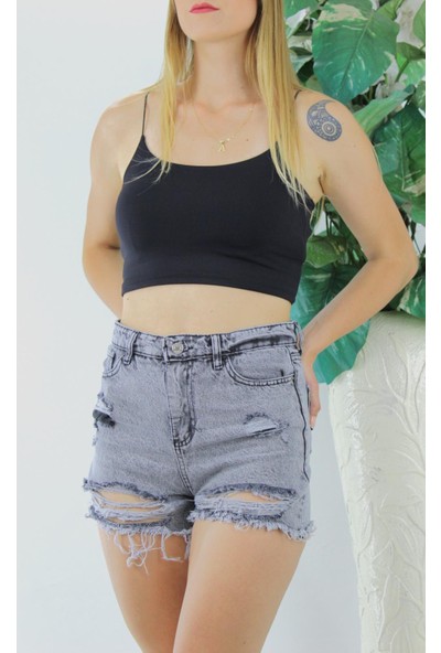 Kng Yırtık Model Kot Şort Gri - 1291.95
