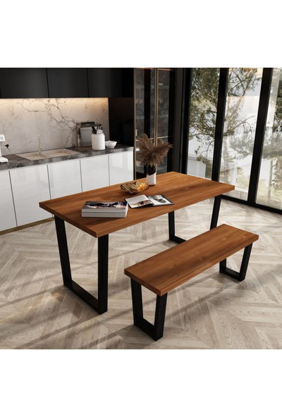 Woodesk Eylül Masif Tik Renk 140X70 Banklı Yemek Masası CPT7538-140 Woodesk Eylül Masif Tik Renk 140X70 Banklı Yemek Masası CPT7538-140
