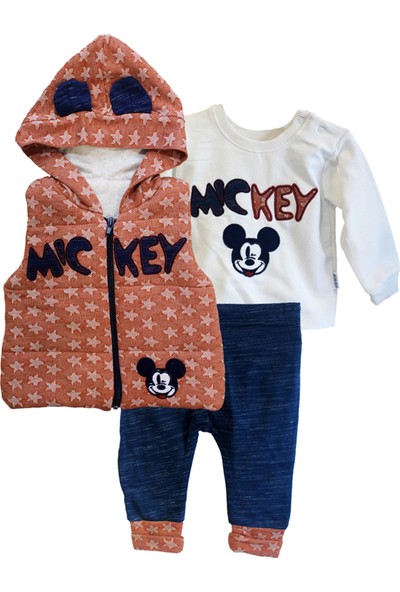 Mickey Yelekli Mevsimlik Bebek Üçlü Takım Mickey Yelekli Mevsimlik Bebek Üçlü Takım