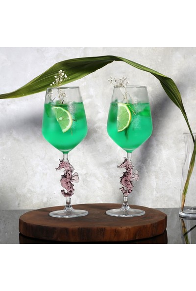 Mor Denizatı Figürlü 2'li Kadeh Seti