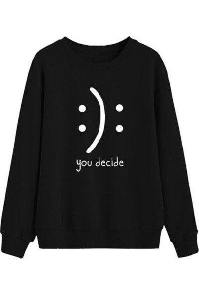 Laluvia Kadın Siyah You Decide Baskılı Oversize Sweatshirt