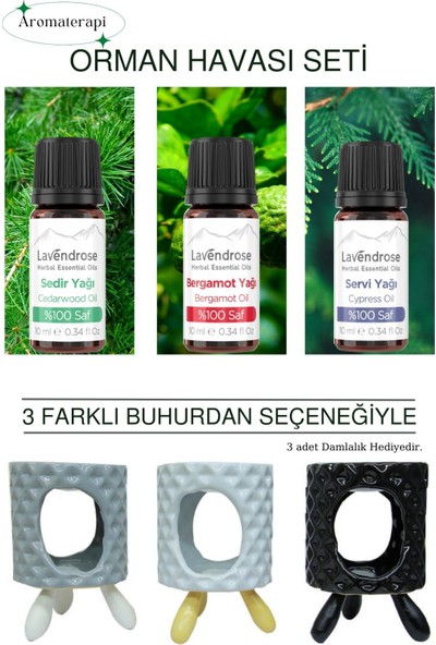 Lavendrose Orman Havası Uçucu Yağ Aromaterapi Set %100 Saf Bergamot Yağ Sedir Yağ Servi Yağ + 1 Buhurdan Lavendrose Orman Havası Uçucu Yağ Aromaterapi Set %100 Saf Bergamot Yağ Sedir Yağ Servi Yağ + 1 Buhurdan