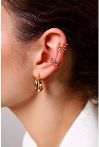 Aurrari Kadın 2'li Gold Çizgi Küpe Seti