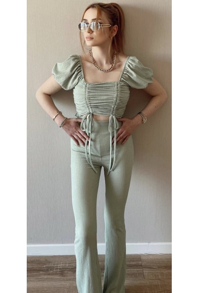 Vicuna Önü Büzgülü Takım Yeşil Vicuna Önü Büzgülü Takım Yeşil