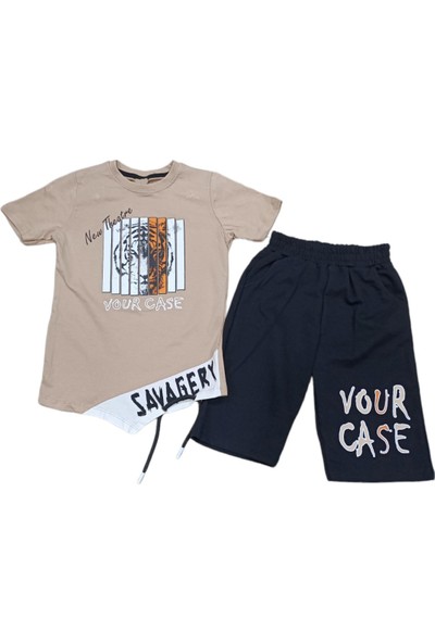 Erkek Çocuk Kaplan Desenli Şortlu Takım